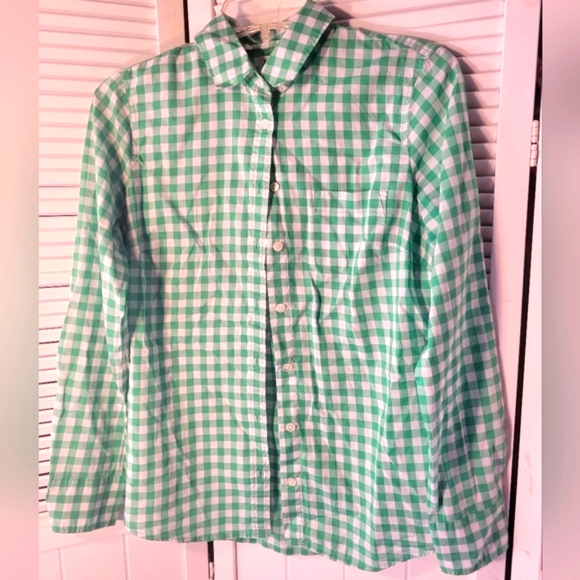 J. Crew | Tops | Jcrew Green Gingham Button Down Shirt Szxs | Poshmark
